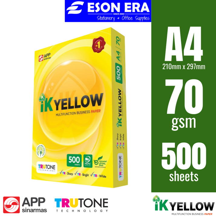 [1ream] IK Yellow A4 Paper 70gsm 500sheets | Lazada