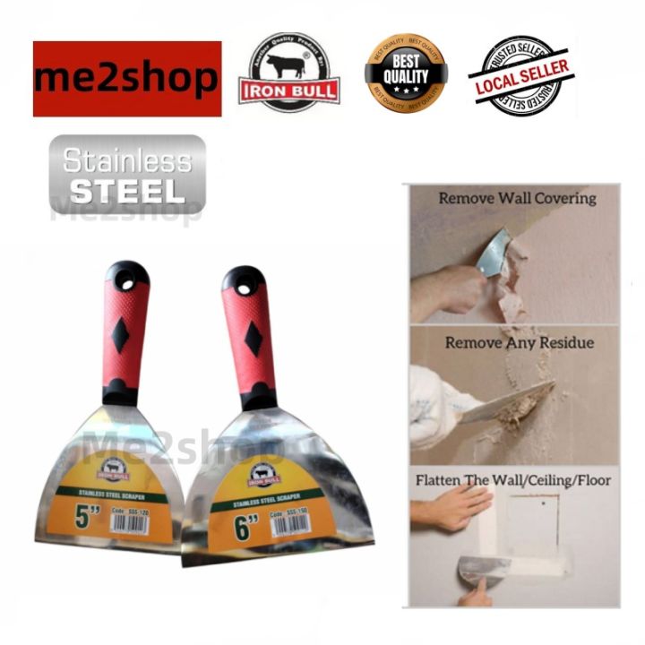 IRON BULL STAINLESS STEEL SCRAPER WITH FIBER HANDLE /ANTI GRIP DRY WALL ...