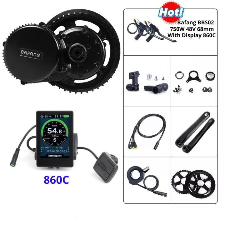 Bafang Mid Drive E-Bike KIT Motor BBS02 750W 48V 68mm LCD Display 860C | Lazada Indonesia