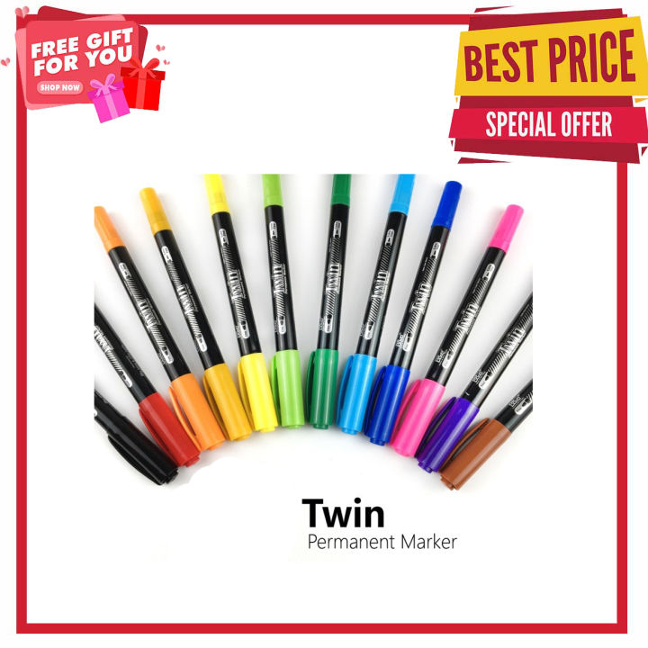 B&e Twin Permanent Marker Pentelpen 12 Colors | Lazada PH