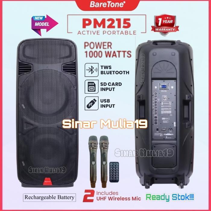 Baretone PM215 Speaker Portable 15 Inch Double 1000 Watt USB Bluetooth ...