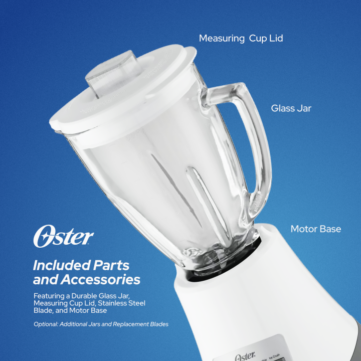 Oster 8-Speed Blender with 1.25L Heat Resistant Glass Jar, All-Metal ...