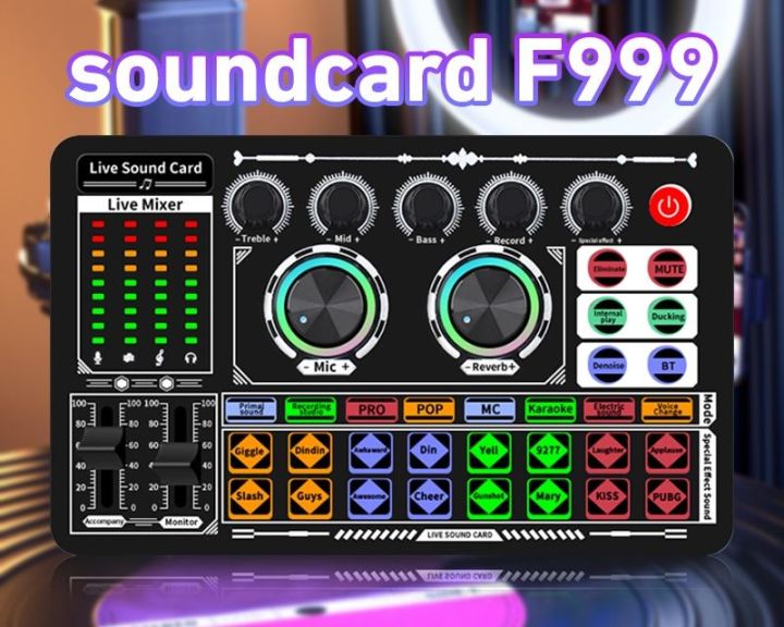 Sound Card F999 Hitam Live Mixer Periferal Kartu Suara Karaoke F999 ...