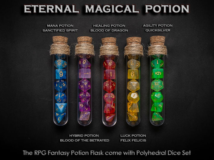 Eternal Magical Potion Flask with Dice Set of 7 | ลูกเต๋า Dice For DnD ...
