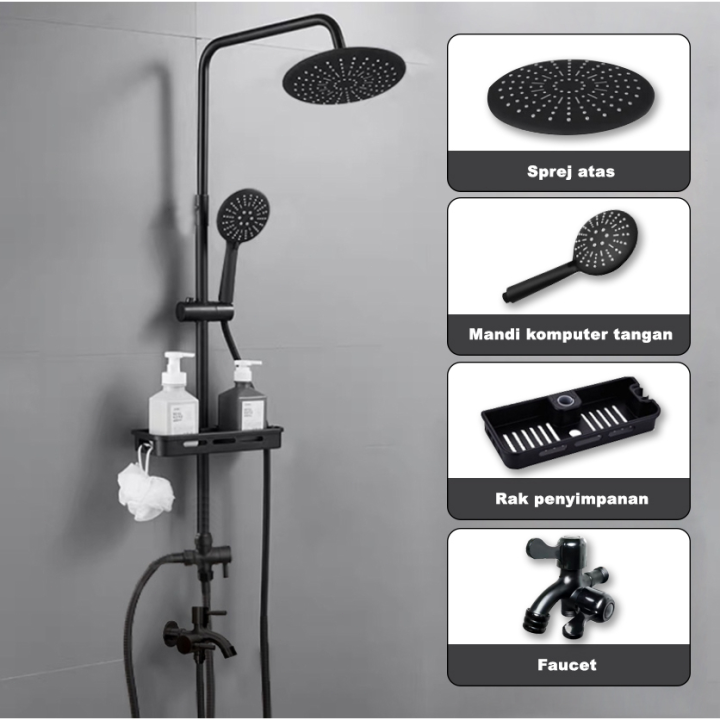 Shower set 4 Fungsi Panas-Dingin Dengan Faucet / Hitam Kepala Shower / Shower Kamar Mandi ...