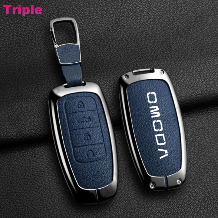 Zinc Alloy Goatskin Genuine Leather Remote Car Key Fob Case Cover ...