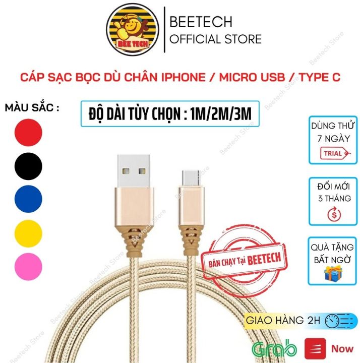 Cáp sạc nhanh bọc dù, dây sạc chống đứt gãy dài 1m, 2m, 3m chân iPhone/ micro Usb / Type C ...