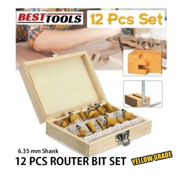 Mata Profil Set 12pcs Trimmer Router Bits Set 1/4” Kayu Router 6.35mm ...