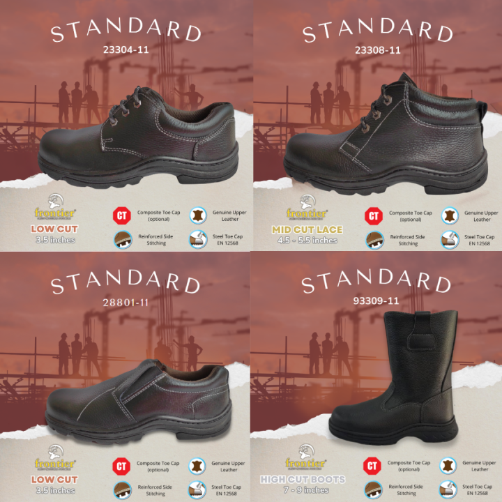 FRONTIER Safety Shoes - Low/Mid/High Cut Laced Black SIRIM JKKP DOSH ...