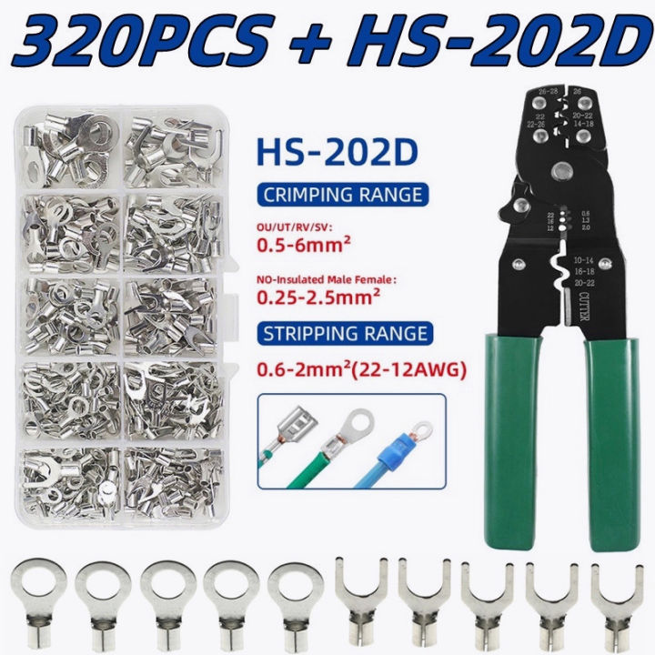 320PCS/Kotak 10 In 1 Terminal Non-Insulated Ring Fork U-Tipe Terminal ...