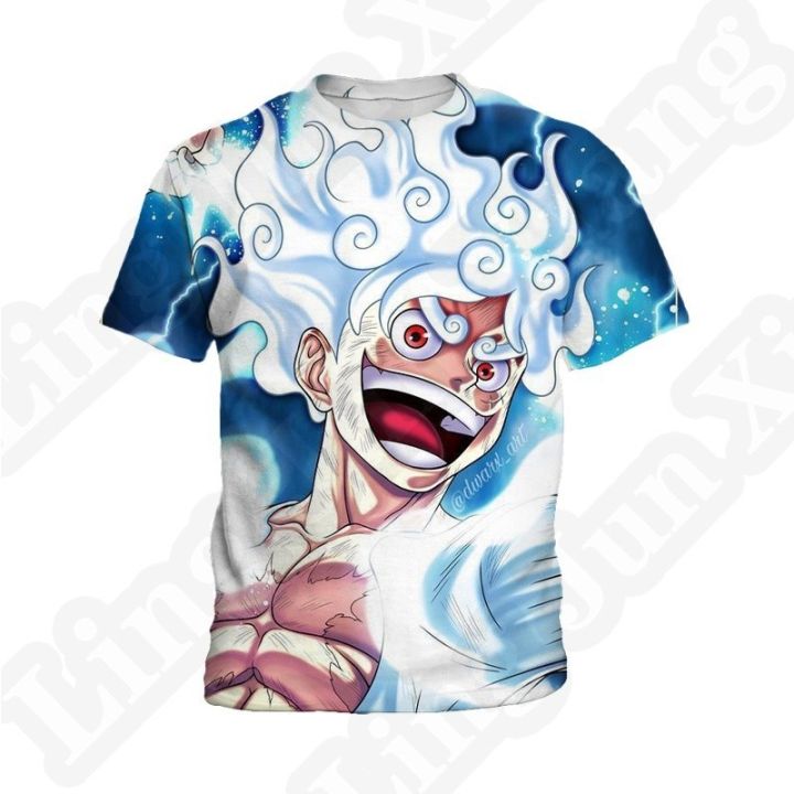 ลูฟี่ 5 เกียร์การ์ตูนพิมพ์เด็กเสื้อยืดแฟชั่นหลวมพร้อมขนาดลำลองระบาย ...