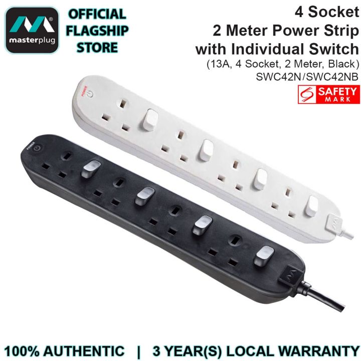 Masterplug Extension Socket, Individual Switched Extension Lead - 4 ...