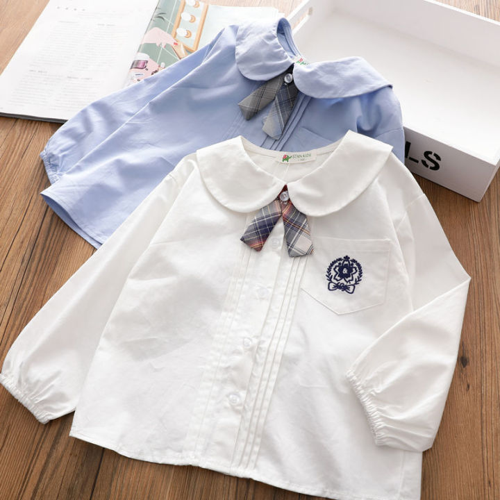 100-150 Girls' Long Sleeved Uniform Shirt JK White Lapel Doll Collar ...
