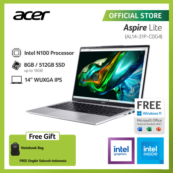 ACER LAPTOP ASPIRE LITE AL14-31P-C0G4/C6DD 14" WUXGA INTEL N100 RAM 8GB ...