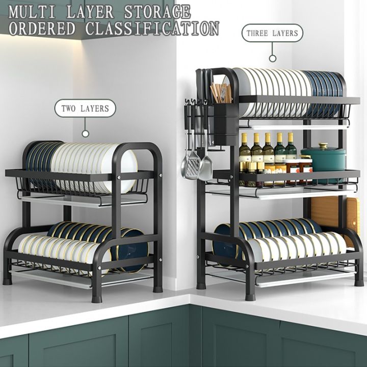 【SG Stock】3-Layer Stainless Steel Dish Rack Kitchen Storage Rack Drain ...