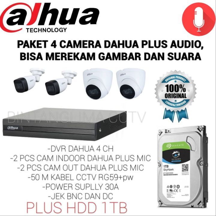 PAKET 4 CAMERA DAHUA 2MP BUILT-IN MIC BISA REKAM GAMBAR DAN SUARA ...