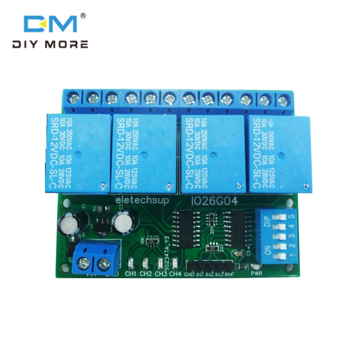 diymore 4 Channel DC 5V /12V /24V DIP Switch Delay Relay Module Trigger Latch Bistable Self-Lock ...