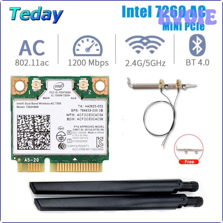 KVOIE 1200Mbps Intel 7260 Mini PCIE Wifi Network Card Wireless Dual ...
