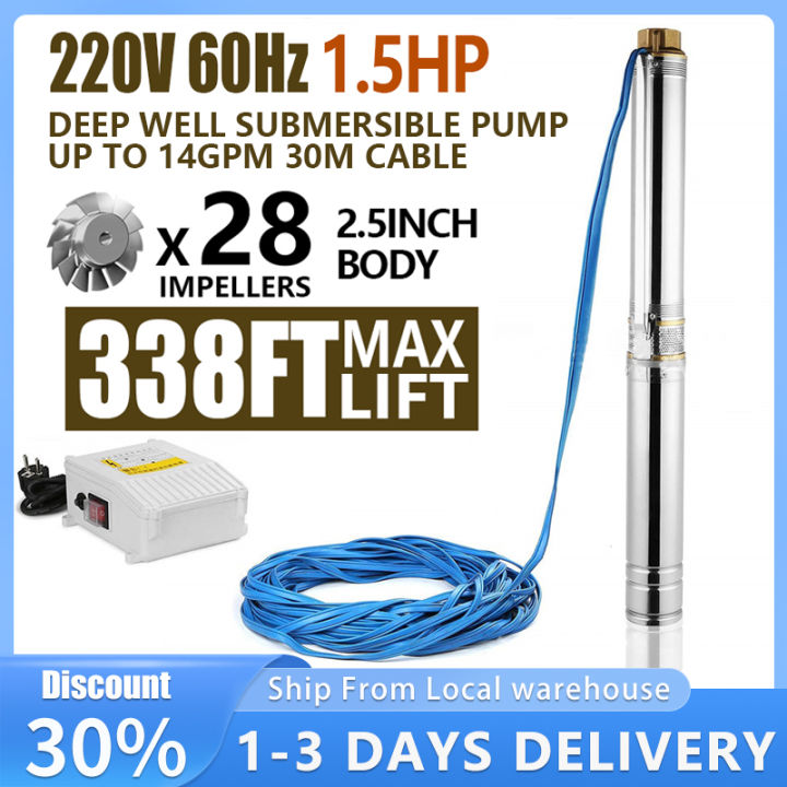 Deep Well Submersible Pump 2.5 "1.5HP Household Stainless Steel High ...