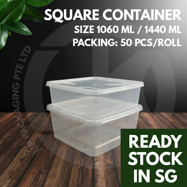 Square Container and Lid (50pcs/pkt) SQ1/SQ1500/1060ml/1440ml/ Takeaway ...