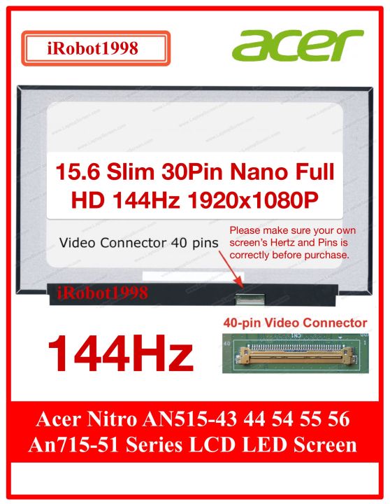 15.6" Acer Nitro AN515-43 AN515-44 AN515-54 AN515-55 AN515-56 AN715-51 Series LCD LED Screen ...