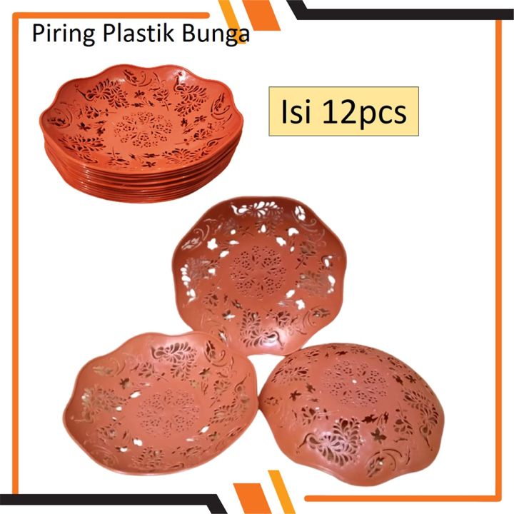 Piring Plastik Alas Motif Bunga Ukuran 22cm Lusinan - 12pcs | Lazada ...