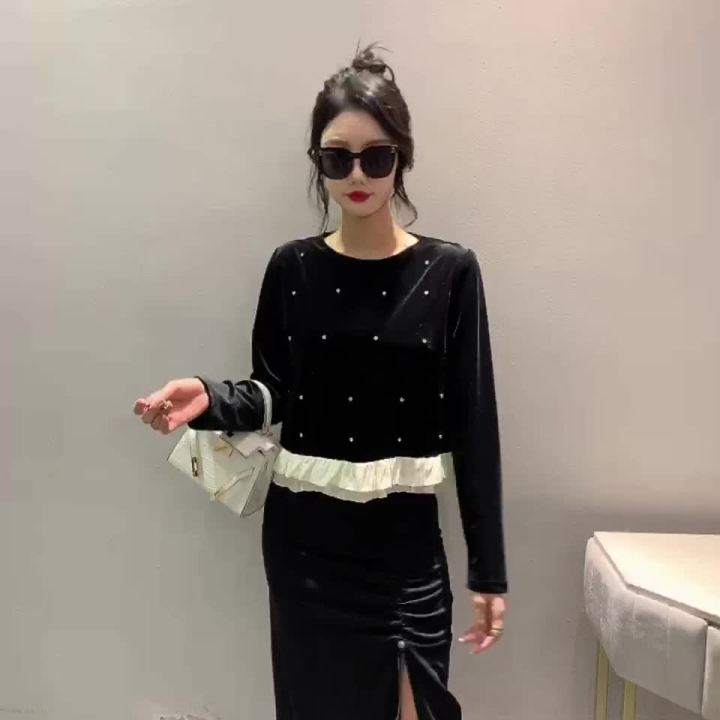 HZM 2024เสื้อกล้ามตุ๊กตาสลิมมิ่งผู้หญิง,เสื้อยืดคอกลมกำมะหยี่ทรงหลวม | Lazada.co.th