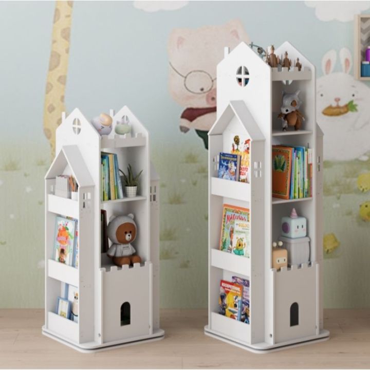 Rotating bookshelf castle design revolving bookshelf kids toy storage ...