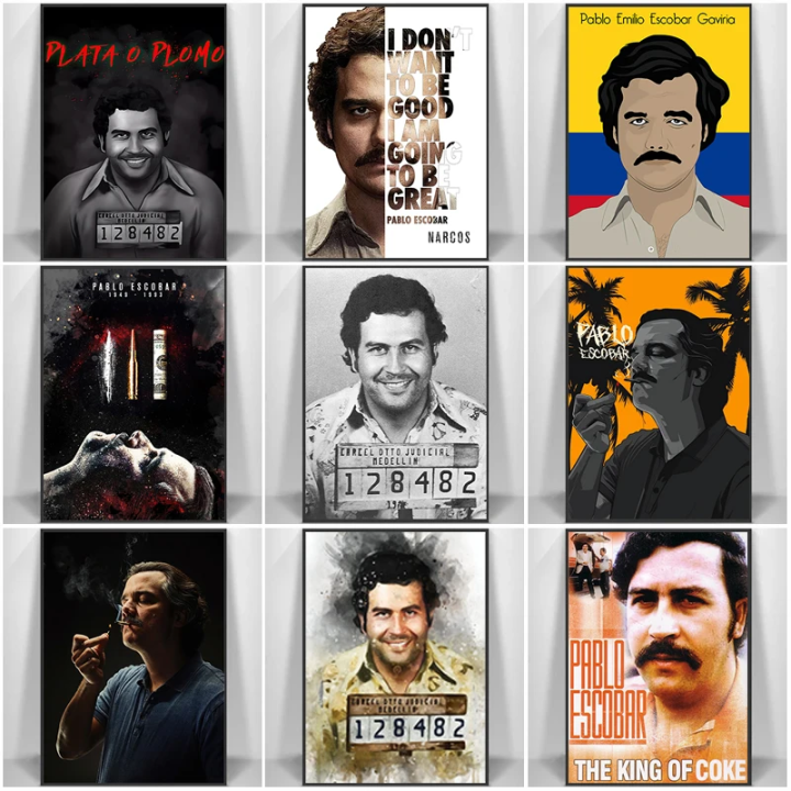 โปสเตอร์ปาโบลเอสโกบาร์ Narcos Mugshot วินเทจผ้าใบวาดภาพนักเลงยาเสพติด ...