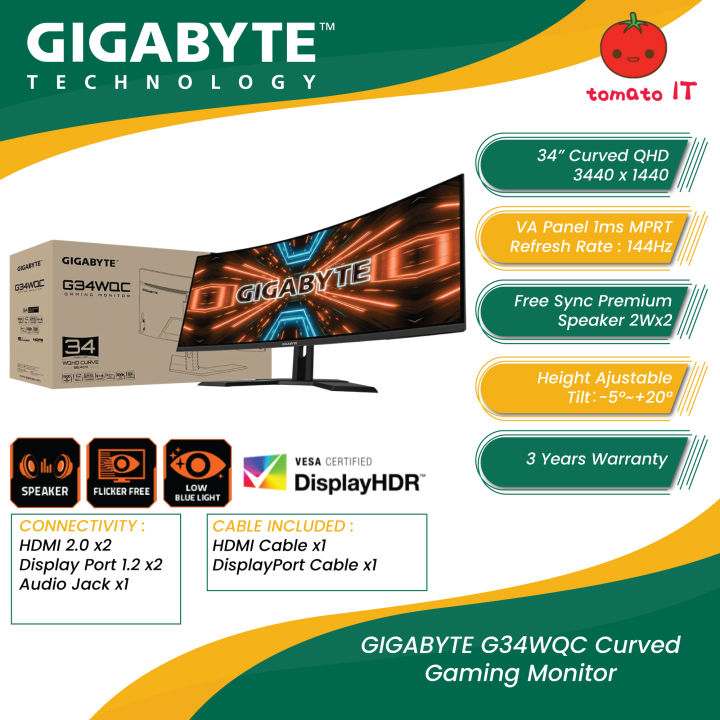 GIGABYTE G34WQC Curved Gaming Monitor | Lazada