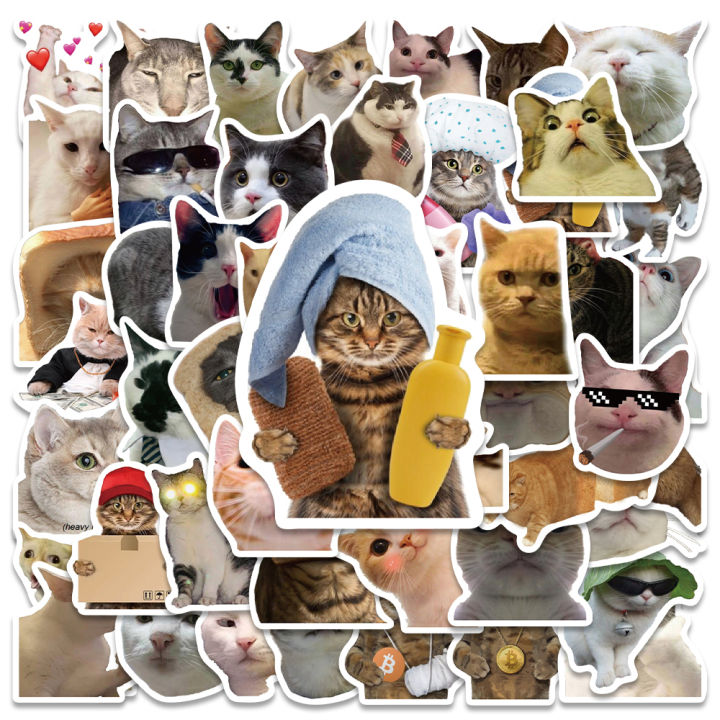 10/50PCS Cute Cat Stickers For Notebook Laptop Helmet Stationery ...