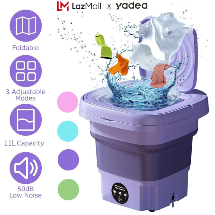 [3 Pin Plug] 11L Mini Washing Machine Folding Automatic Blue Light ...