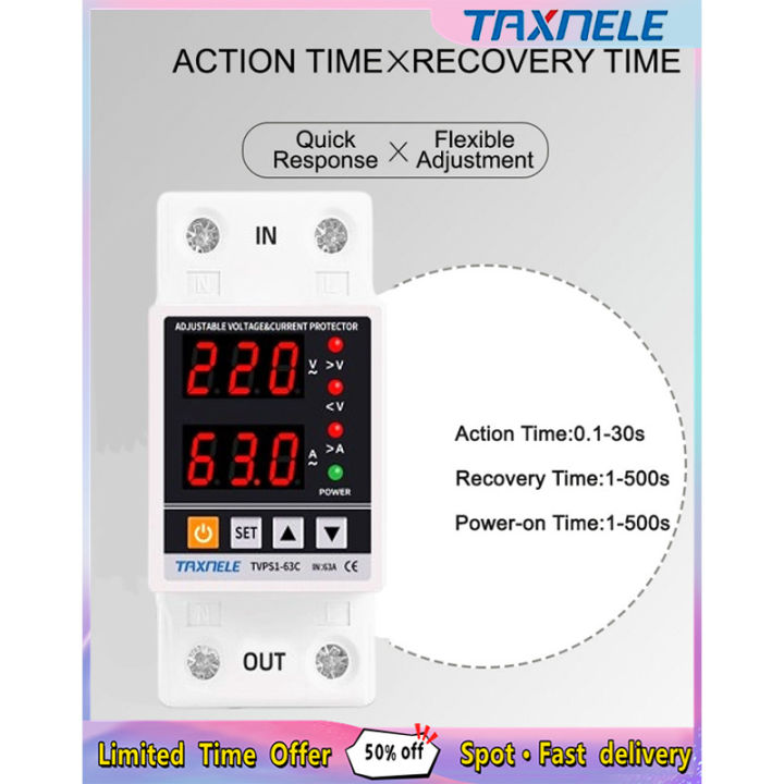TAXNELE 63A 230V 3IN1 Display Din rail adjustable over under voltage ...