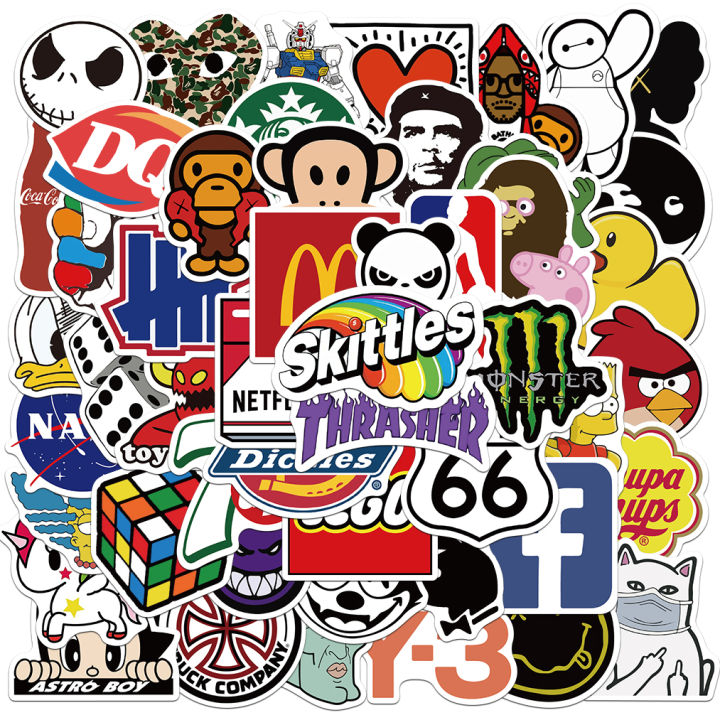 Random 10/50 Pieces Cartoon Waterproof Home Deco Stickers Helmat ...