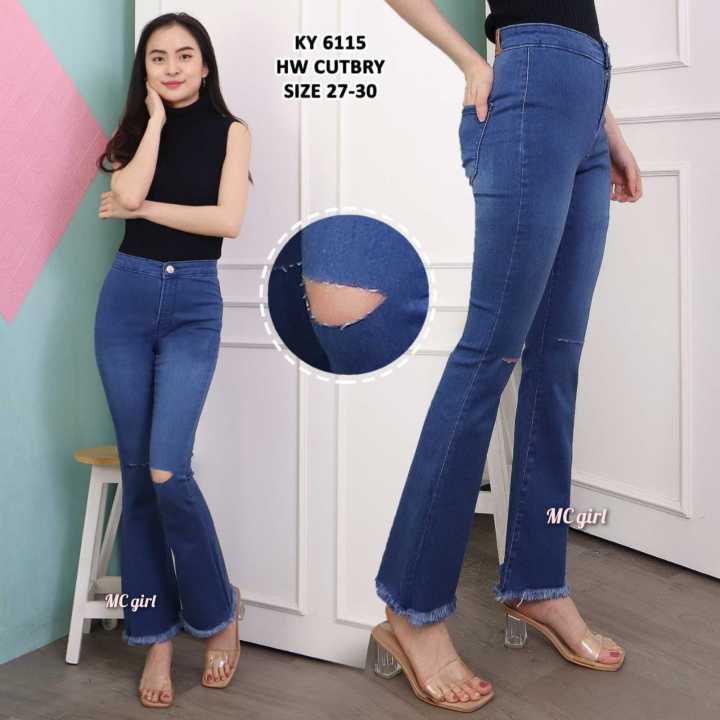 MC girl - Cutbray High Waist Sobek Garis Tembus Rawis Wanita / Celana ...