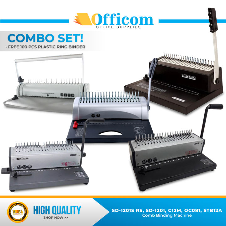 Officom High Quality Comb Binding Machine A4 Size with GIFT 100pcs Plastic Ring Binder Heavy ...