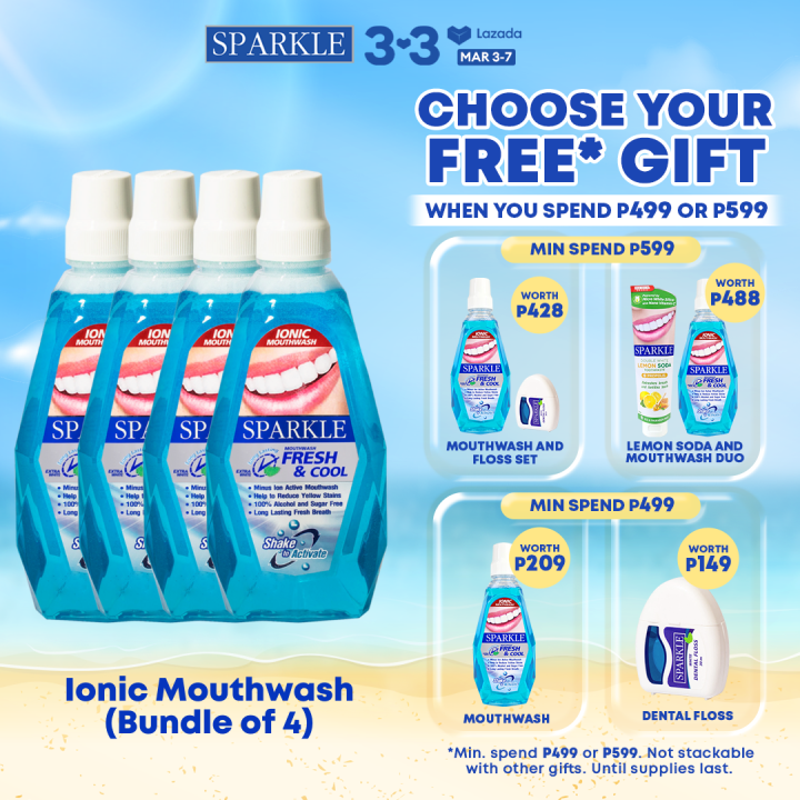 [BUY 2 GET 2 ON 12.12-12.16] SPARKLE Ionic Mouthwash - Fresh & Cool 500ml, Bundle of 4 | Lazada PH