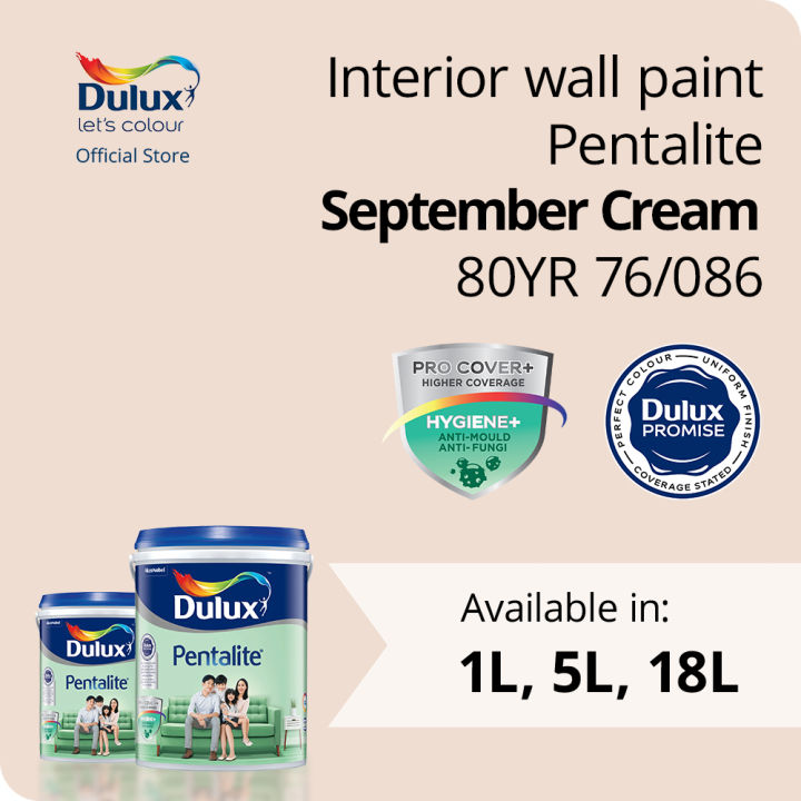 Dulux Pentalite - September Cream (80YR 76/086) (Anti-mould & Anti-fungus) (Interior Wall Paint ...