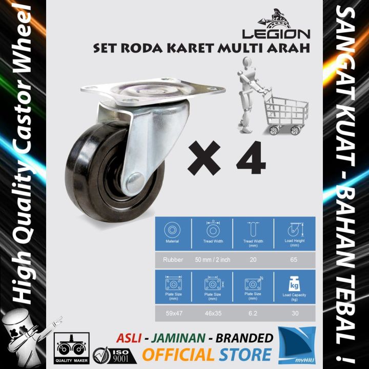 Set Roda Lori 4 pcs 2" inch / 50 mm Roda KARET Besi Caster Troli - Mini ...