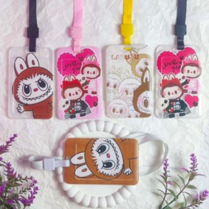 NAME TAG LANYARD Karakter LABUBU Tali Gantungan Tempat Kartu ID Card E ...