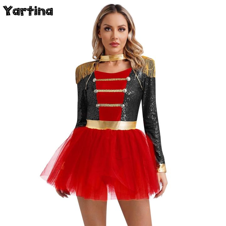 Womens Circus Ringmaster Halloween Cosplay Costume Glitter Lion Tamer ...