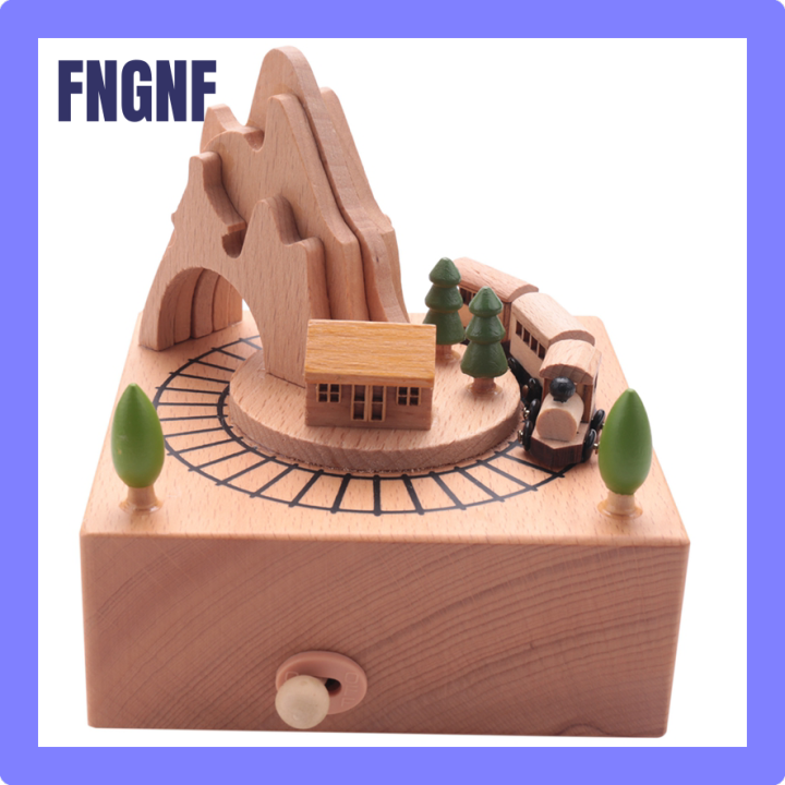 FNGNF Wooden Musical Box Featuring Mountain Tunnel With Small Moving ...