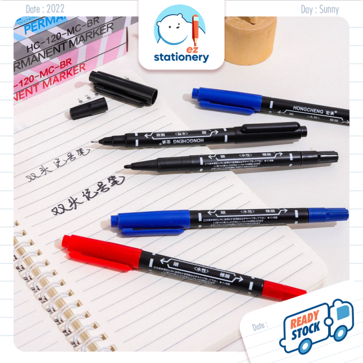 🇲🇾 Ready Stock Two Tip Permanent Marker Pen 0.5 1.0mm Double Head Oil ...
