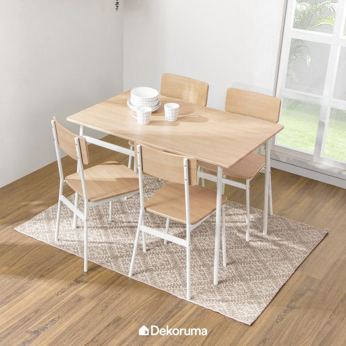 Dekoruma TOSHI Set Meja Makan dengan 4 Kursi Walnut Putih | Lazada Indonesia