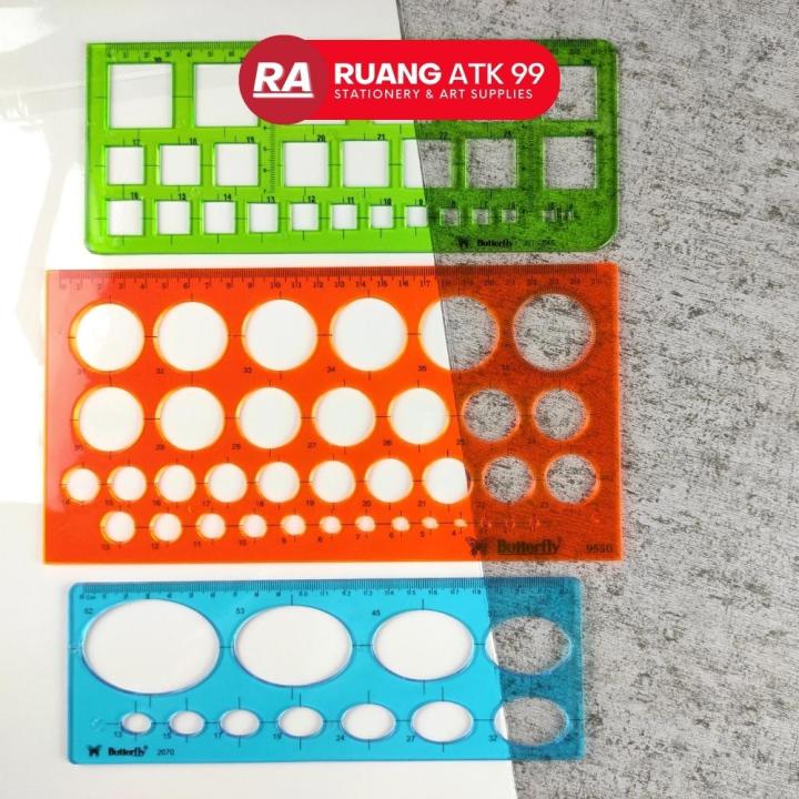 Penggaris Plastik Butterfly Template Oval Circle Square Ruler | Lazada ...