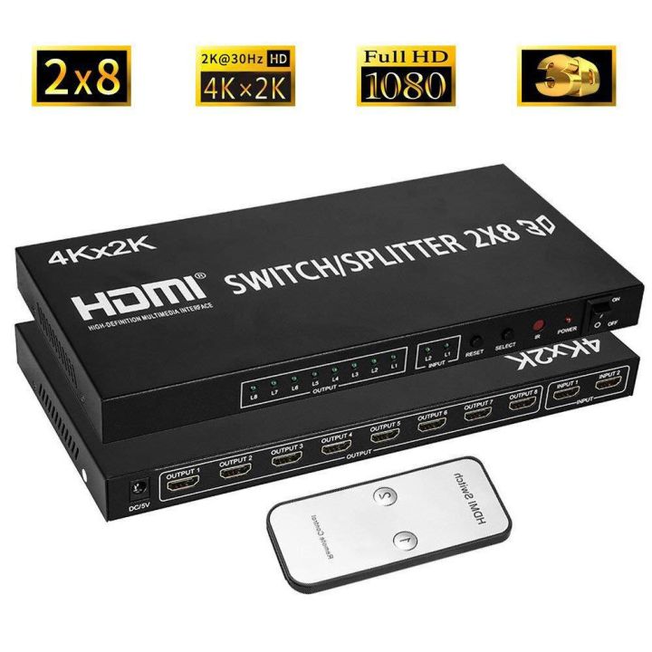 4K 3D 2x8 HDMI Switch Splitter Screen Mirror Video Converter 2 In 8 Out ...