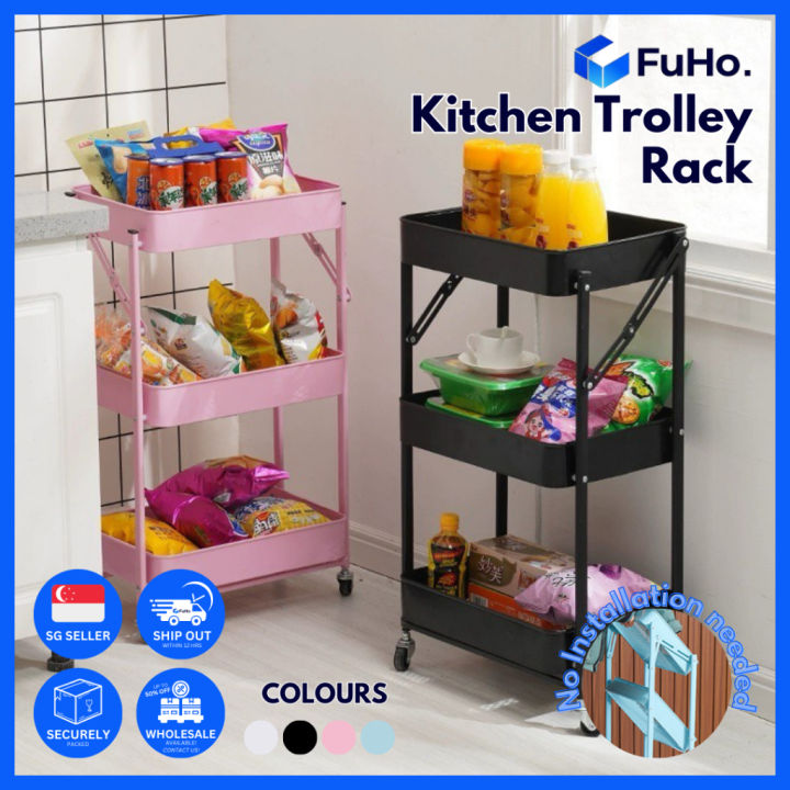 🇸🇬READY STOCK🇸🇬 FuHo Kitchen Foldable Storage Trolley Rack | 3 Level ...