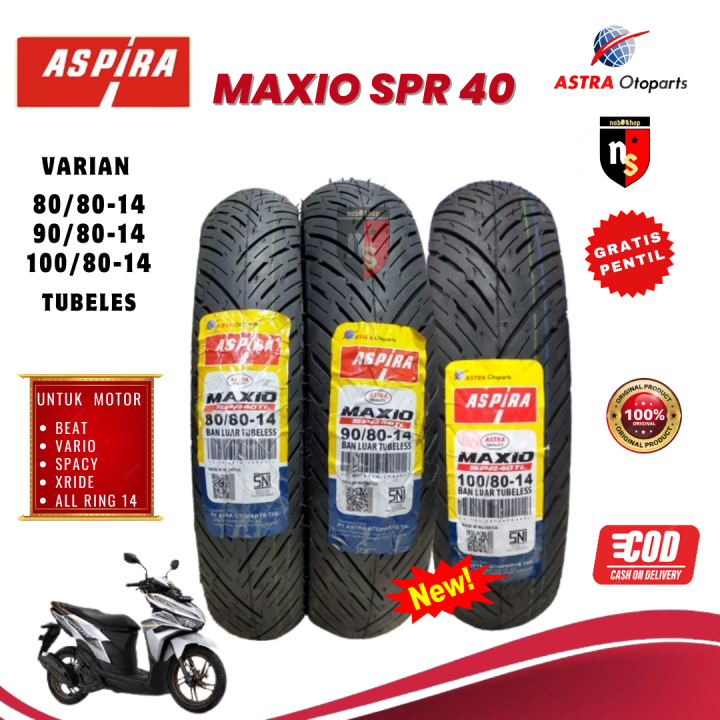 Ban Motor Aspira Maxio SPR 40 100/80-14 tubeless free pntil untuk motor ...