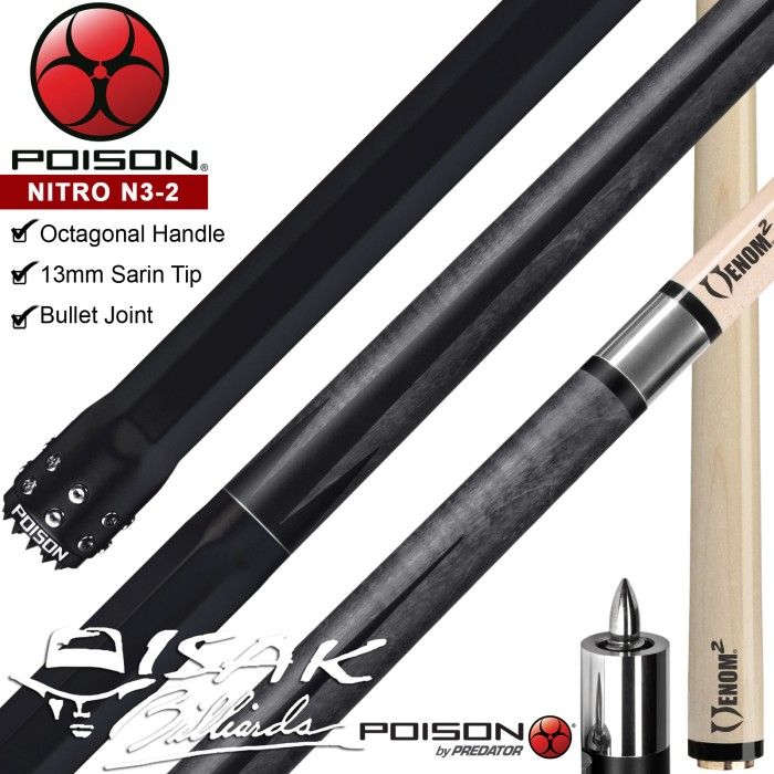 POISON NITRO N3-2 POOL CUE - BILLIARD STICK STIK BILIAR LOW DEFLECTION ...