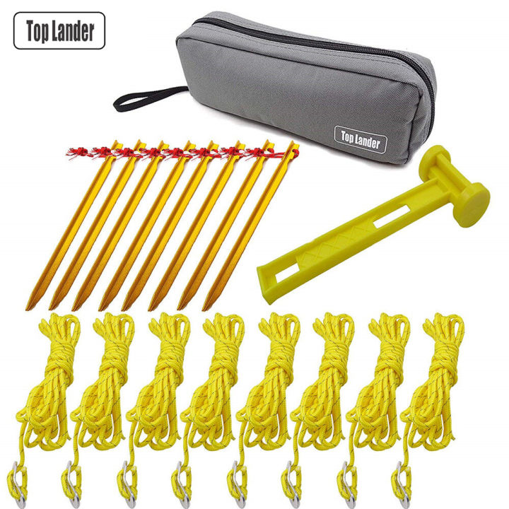 Tent Rope Set Tent Peg Bag Tent Accessories Kits with 1 Plastic Hammer ...